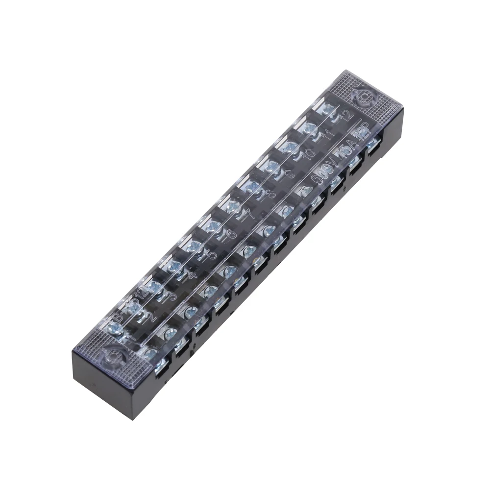 New 600v 15a Dual Row 12 Positions Screw Terminal Safety Covered ...