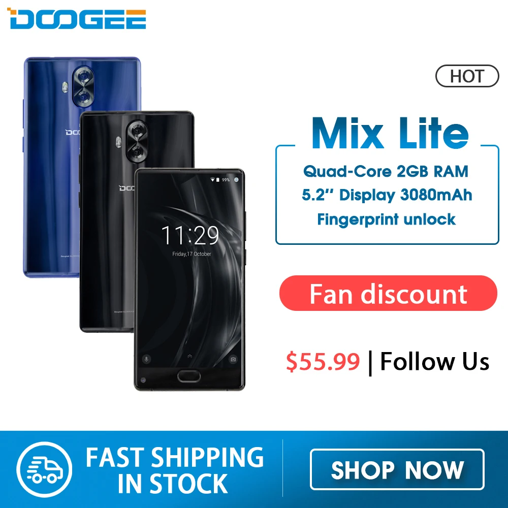 Original DOOGEE MIX Lite Smartphone Cámara Dual 5,2 "MTK6737 Quad Core ...