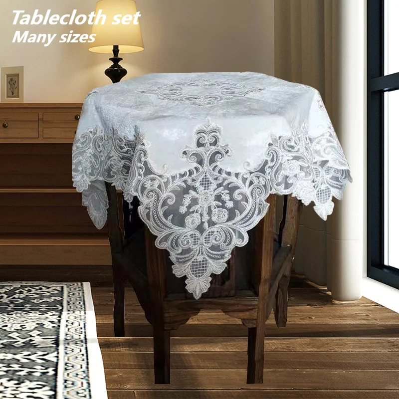 European-Velvet-Embroidery-Trim-Square-Tablecloth-Set-Bedroom-Living ...