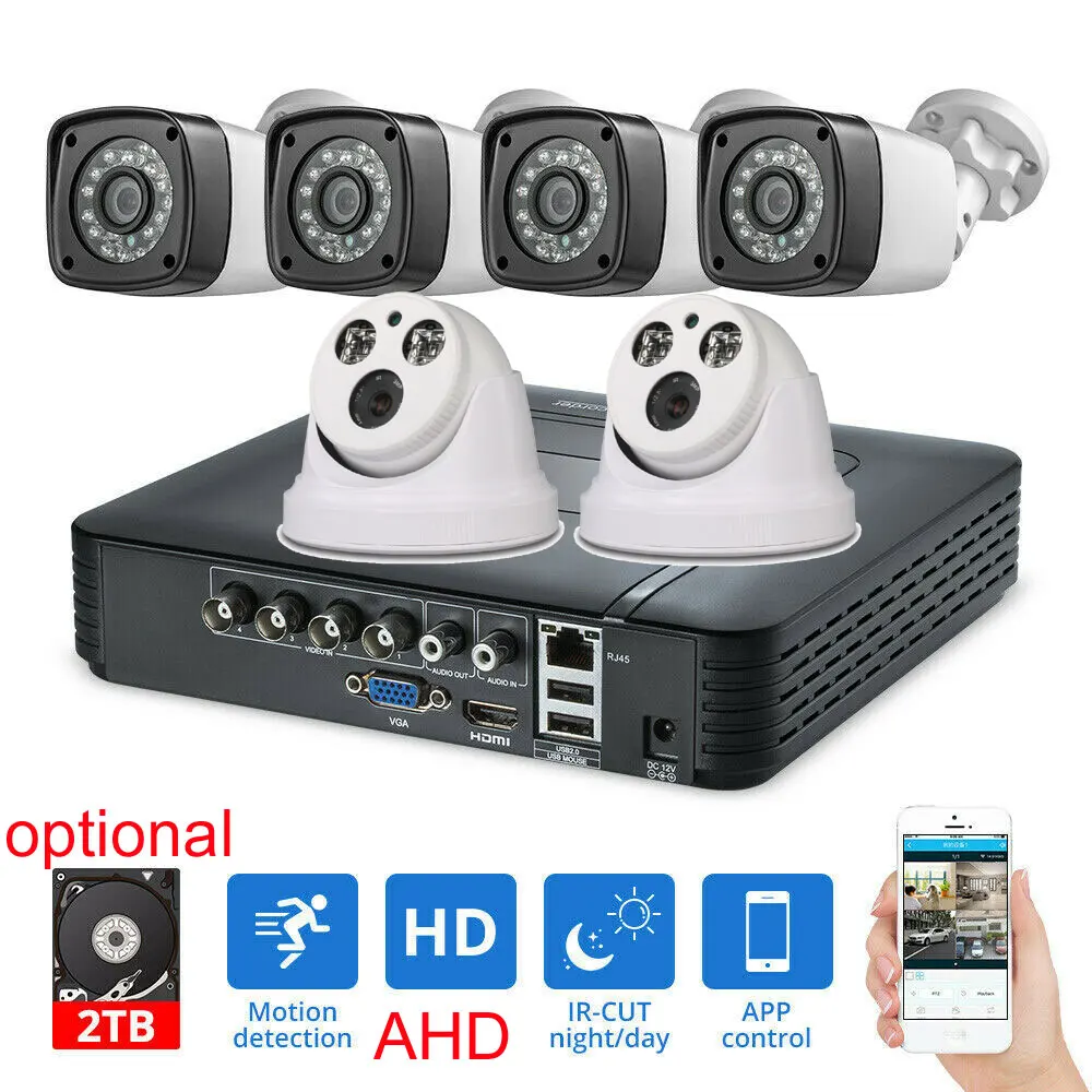 CVI TVI IP DVR 방수 2MP AHD 1080P 감시 카메라 시스템, 야외 및 실내 CCTV 캠 키트, 무료 앱 포함 ...
