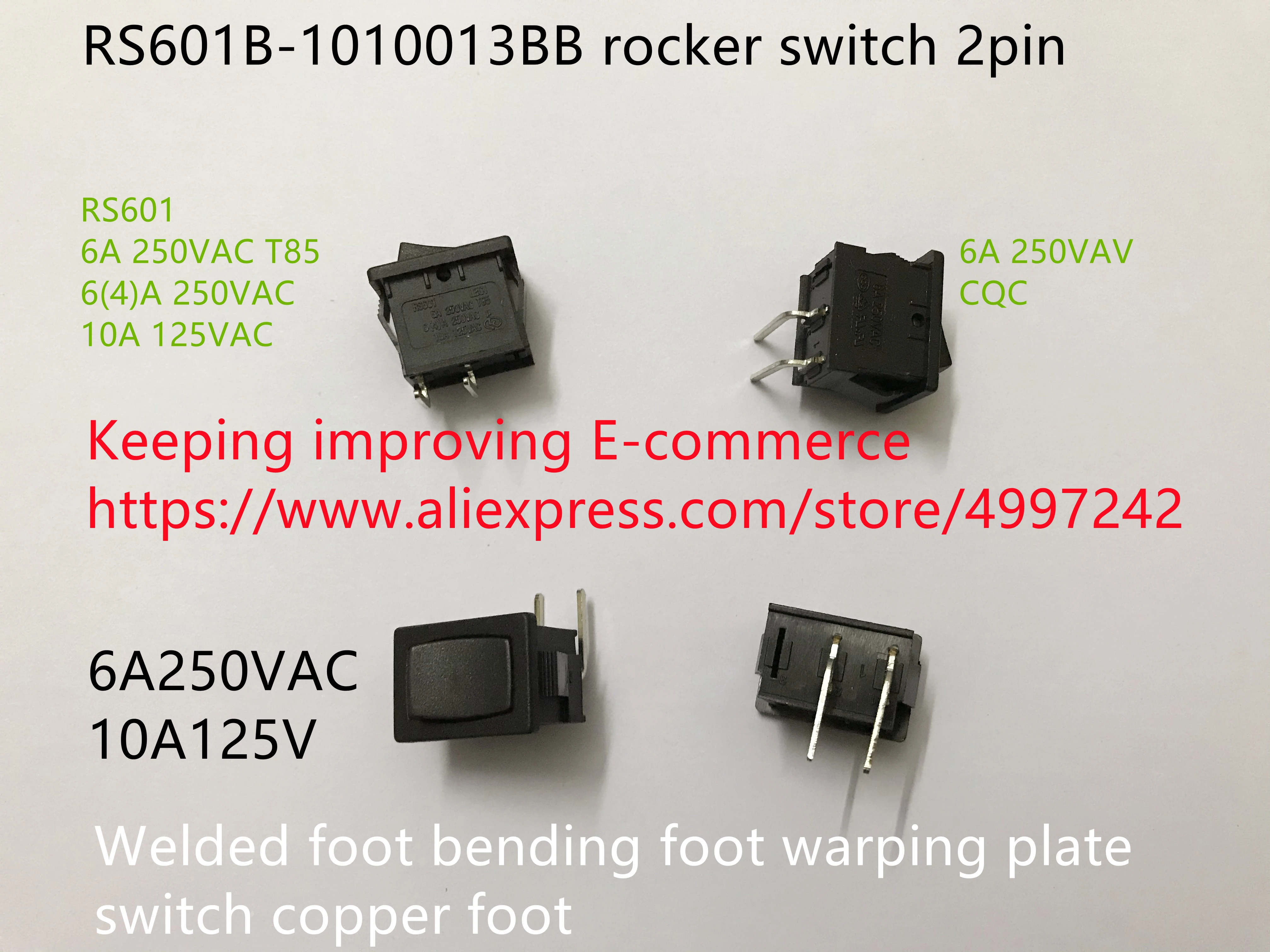 オリジナル新 100% RS601B-1010013BB ロッカースイッチ 2pin 溶接足曲げ足反りプレートスイッチの銅フット 6A250VAC 10A125V