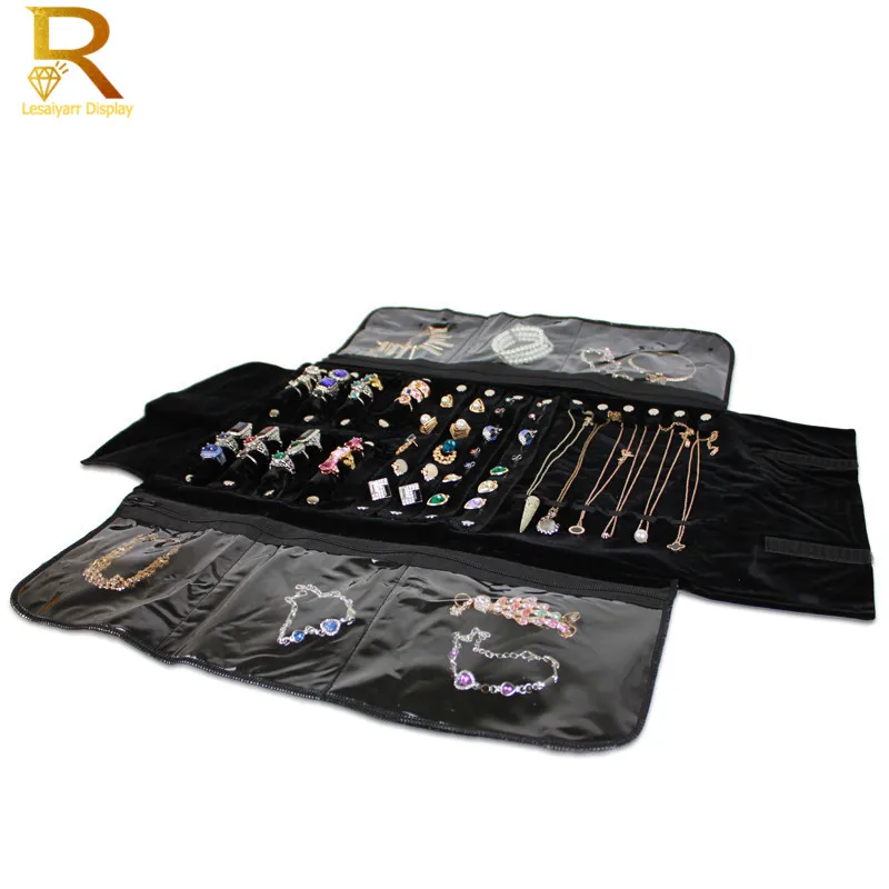 Wholesale-Portable-Black-Velvet-Zipper-Bag-Jewelry-Roll-Storage-Bag ...