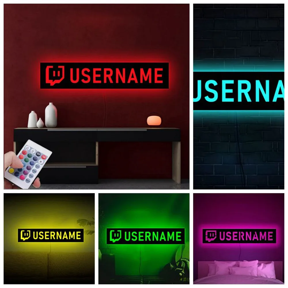 Personalized Gamer Tag for Twitch Wall Lamp Custom Wooden LED USB Night ...