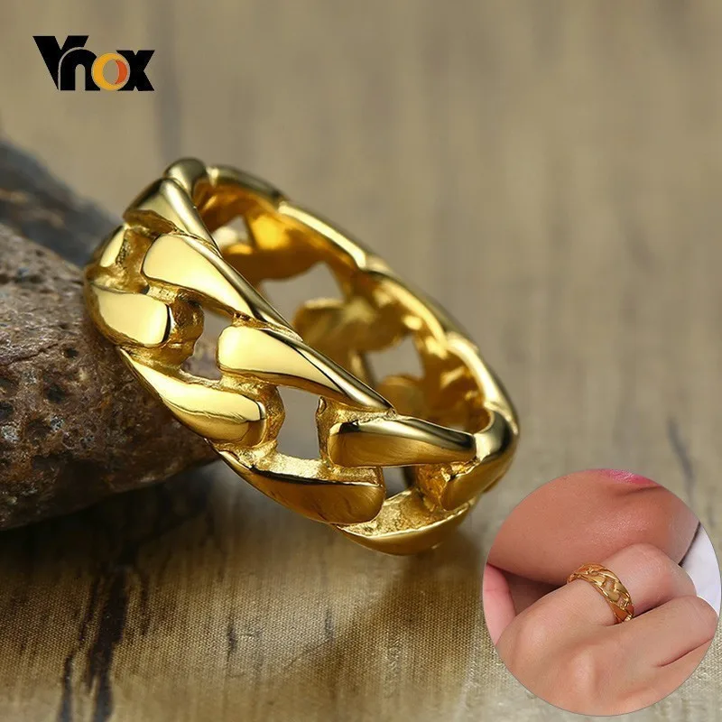 Vnox Punk Link Chain Shape Ring For Men Black/gold/silver Color ...