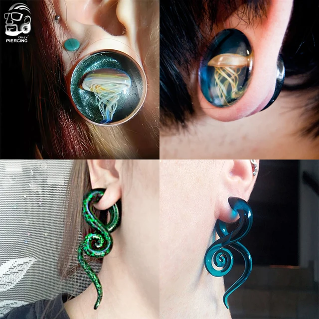 Ear Gauge Tapers 4-Pair Glass Ear Tapers Set - Spiral Glass Plugs With ...