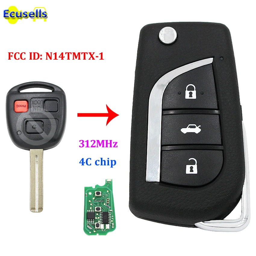 3-Button-Upgraded-Flip-Remote-Car-Key-Fob-312MHz-With-4C-Chip-for-Lexus ...