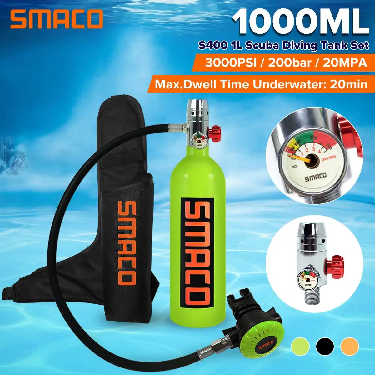 SMACO 1L Scuba Oxygen Cylinder Underwater Diving Set Air Oxygen Tank ...