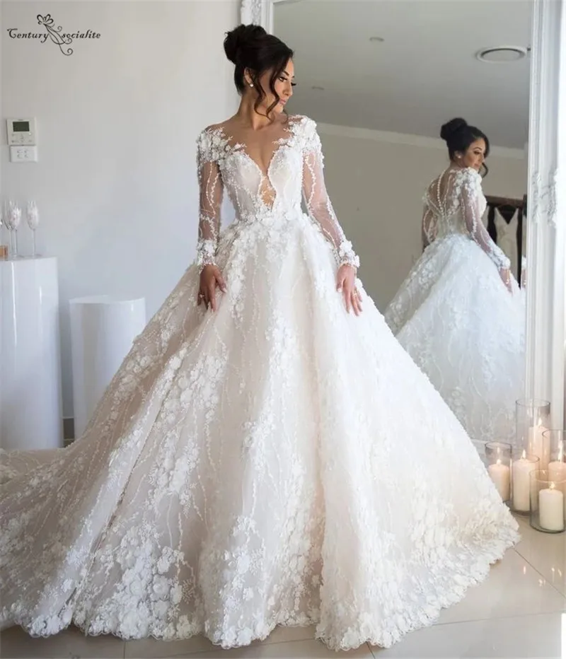 Robe De Mariée Princesse En Dentelle, À Manches Longues, Col Rond, Avec Boutons Au Dos, 2020 ...
