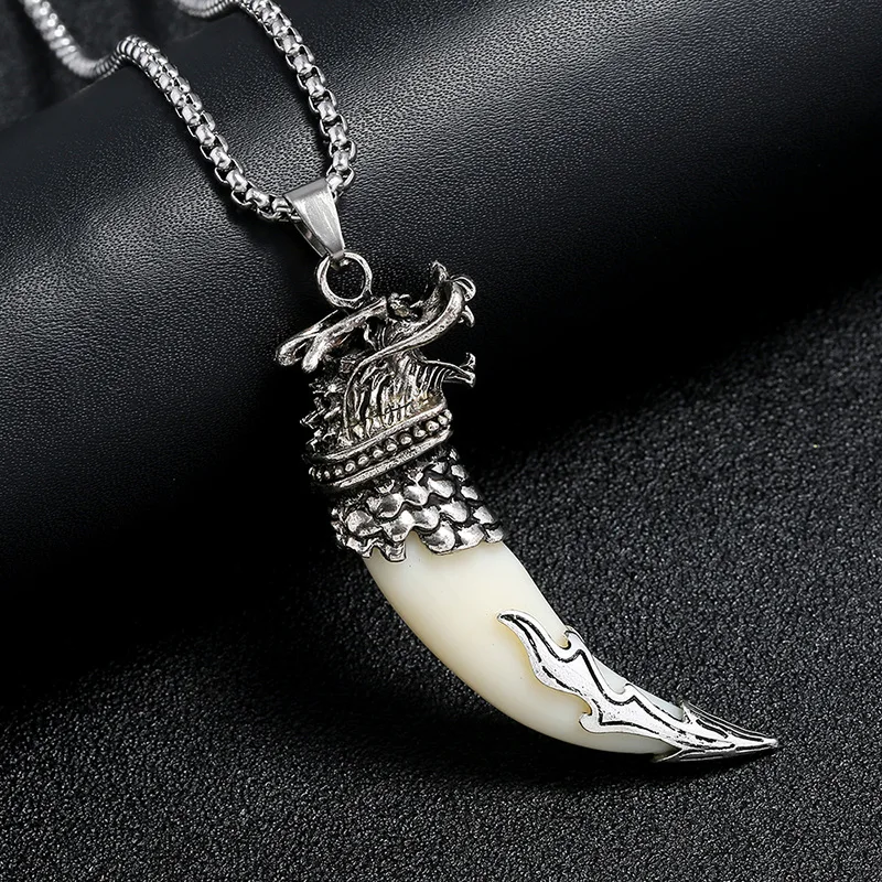 Retro-Domineering-Viking-Wolf-Dragon-Tooth-Pendant-Necklace-Men-s ...