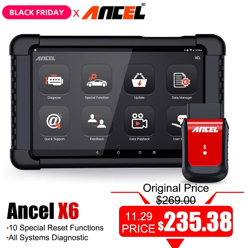 Ancel X6 OBD2 Scanner Bluetooth Scan ABS Airbag Oil EPB DPF Reset OBD 2 ...