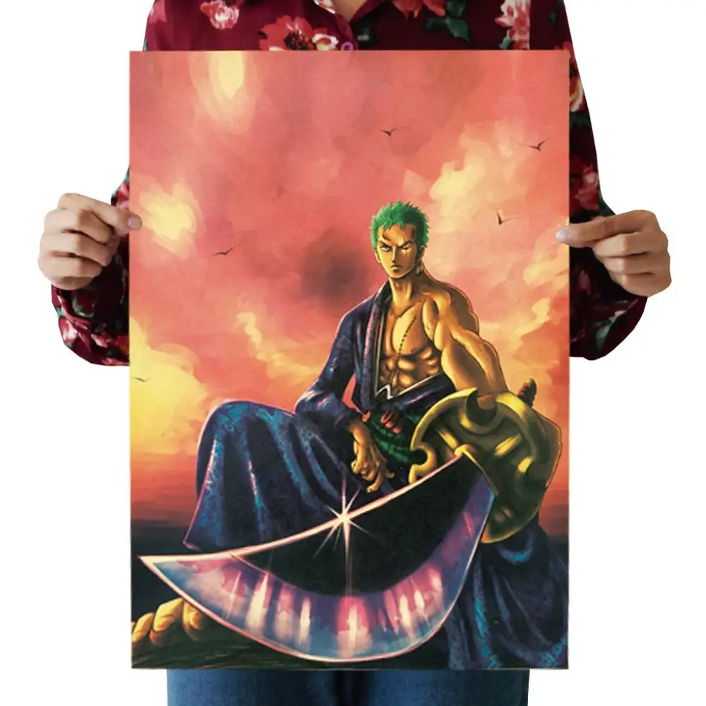 One Piece Zoro Vintage Poster Classic Anime Movie Wall Sticker Bar Cafe ...