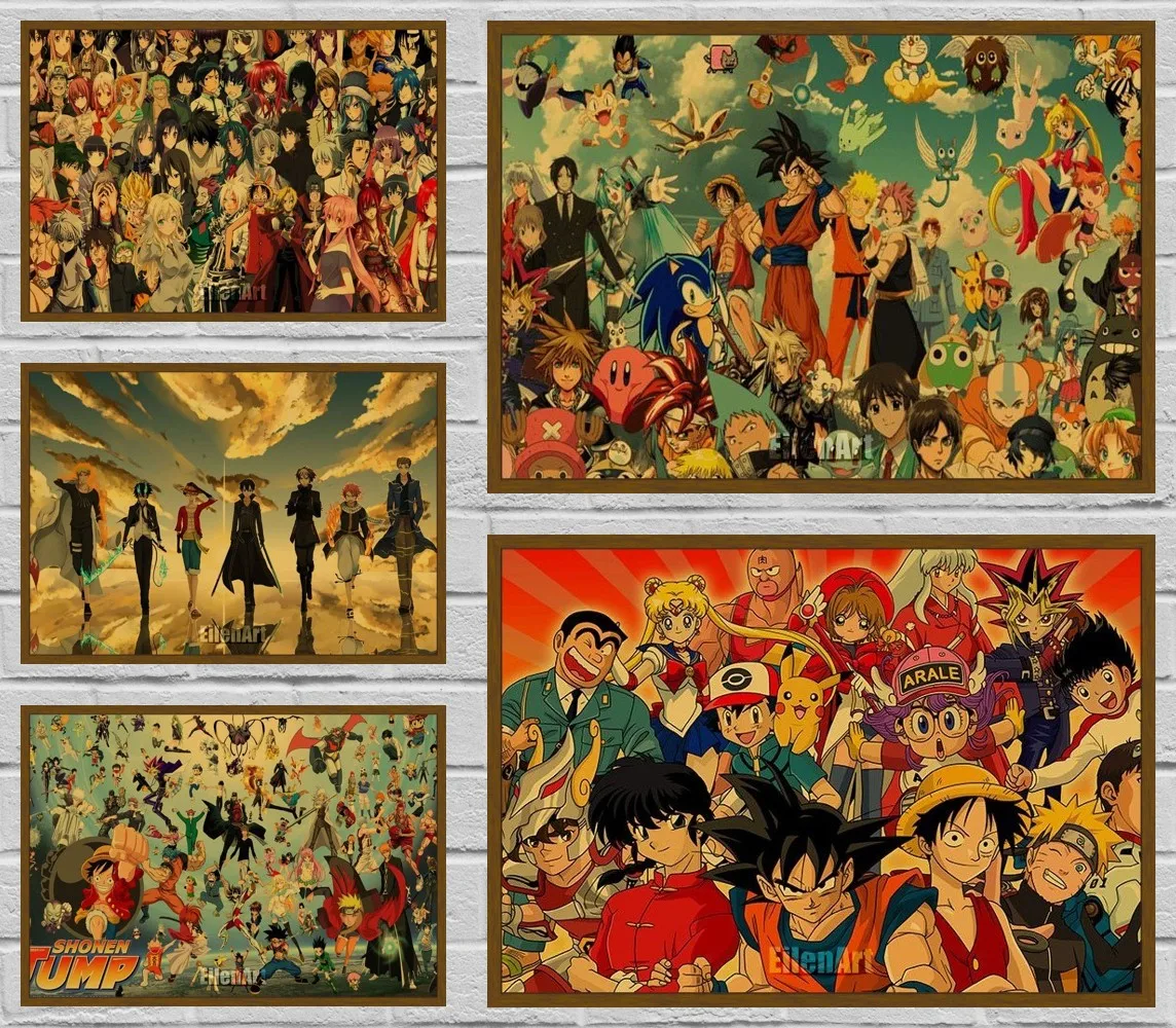 Japanese Manga Crossover Characters Heroes Poster Aesthetic Living Room ...