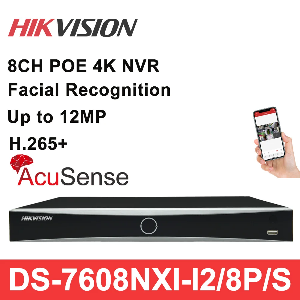 Hikvision 8CH 4K POE NVR DS-7608NXI-I2/8P H.265+ 8MP POE NVR IP Camera Network Recorder face ...