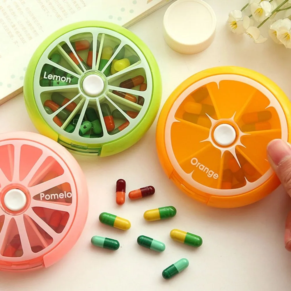 Pill storage box,orange--Petite boîte à pilules portable de forme ronde ...
