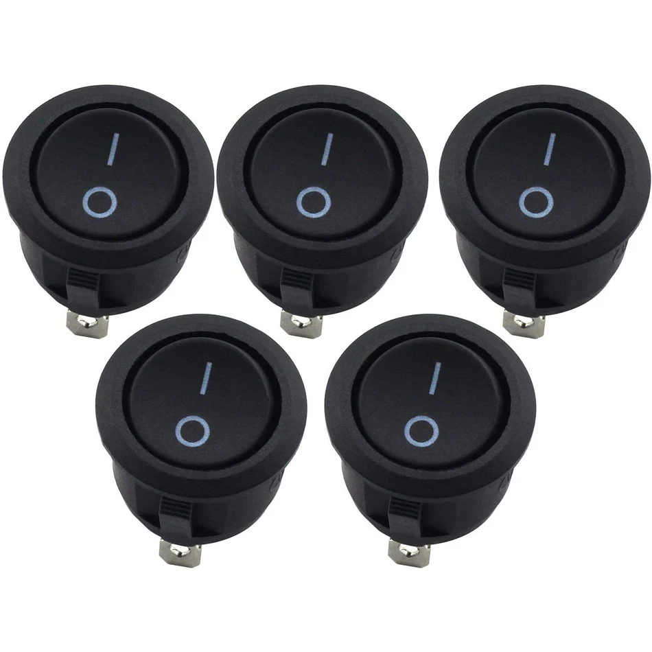 5-pack Round Rocker Power Switch 6a 250v Ac 2 Pin 2 Position On/off ...