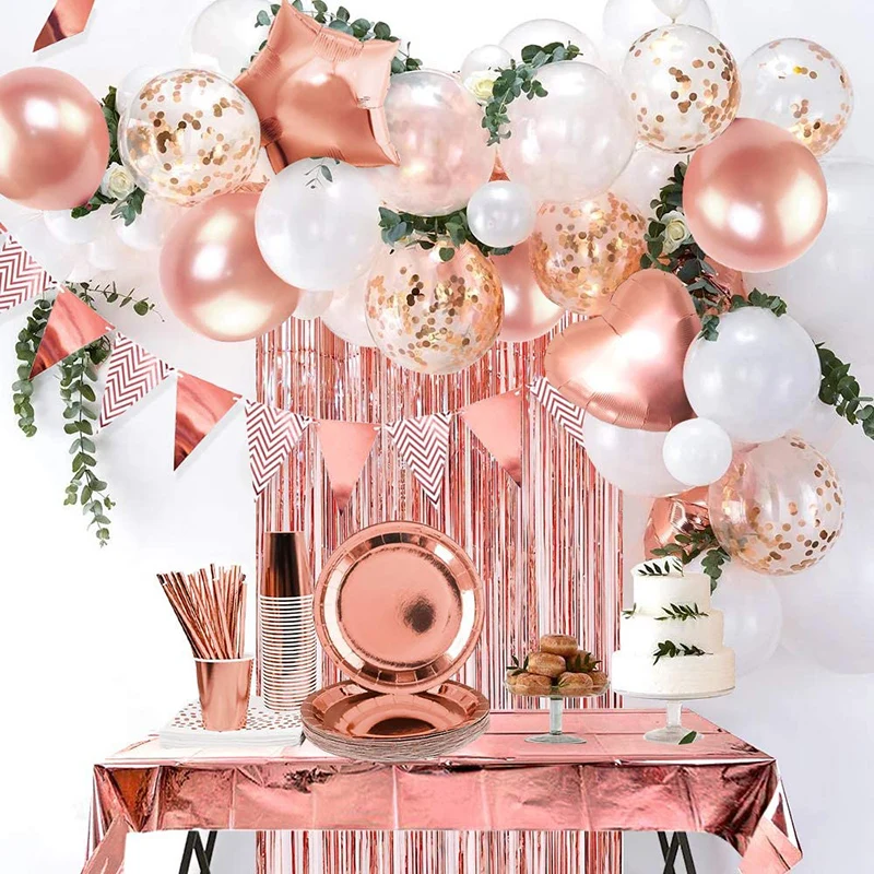 Rose Gold Party Disposable Tableware Set Paper Plate Cup Kids Adult ...