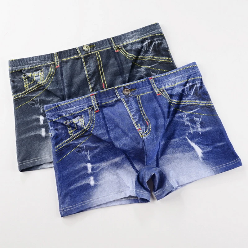 Mens Briefs Shorts Boxers Faux Denim Jeans Print Sexy Male Underwear ...
