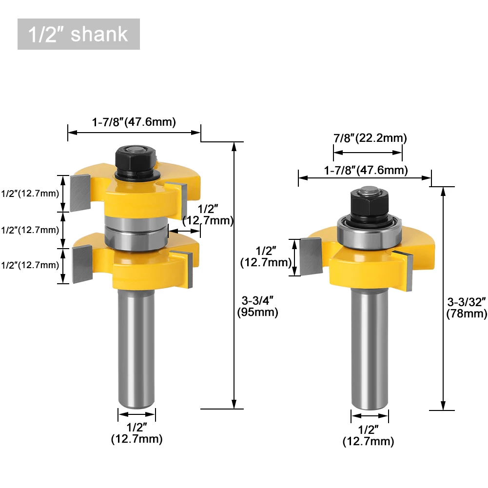 Carpenter Pencil Tongue And Groove Router Bits 2-Piece 1/2 Inch Shank ...