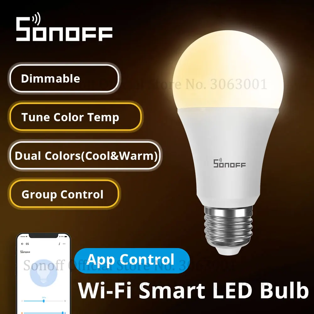 SONOFF B02-BL-A60 Smart Wifi Lamp E27 Dimmable LED Lamp Dual Colors ...