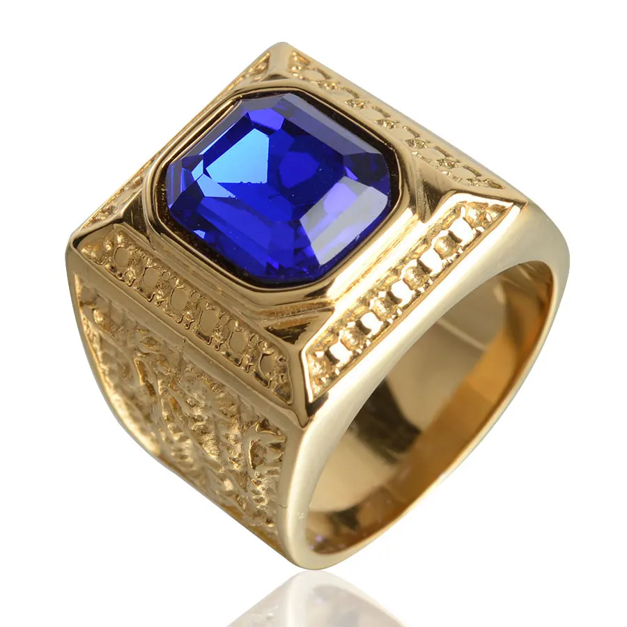 Keisha Lena Gold Plated Titanium Steel Inlay Red Blue Square Stone Men ...