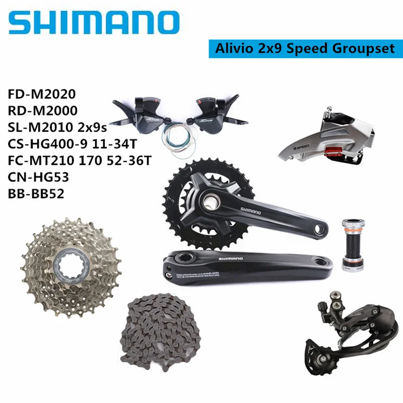 SHIMANO ALIVIO MT210 Crankset 170mm 36-22T 2x9s Groupset Shifter M2010 Rear Derailleur M2000 9 ...