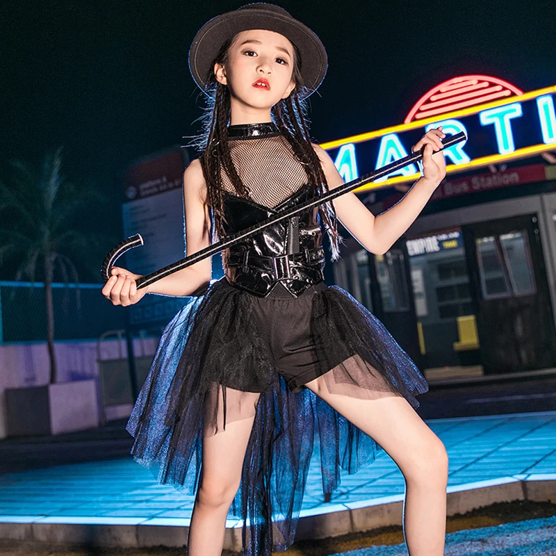 Jazz Dance Costumes For Girls Fluffy Skirts Black Stage Outfit Catwalk ...