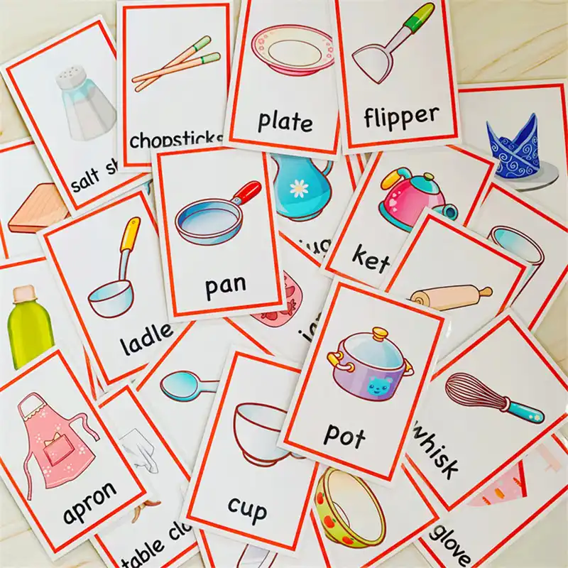 25PCS Clothes Kids Montessori English Word Pocket Flash Cards Game ...