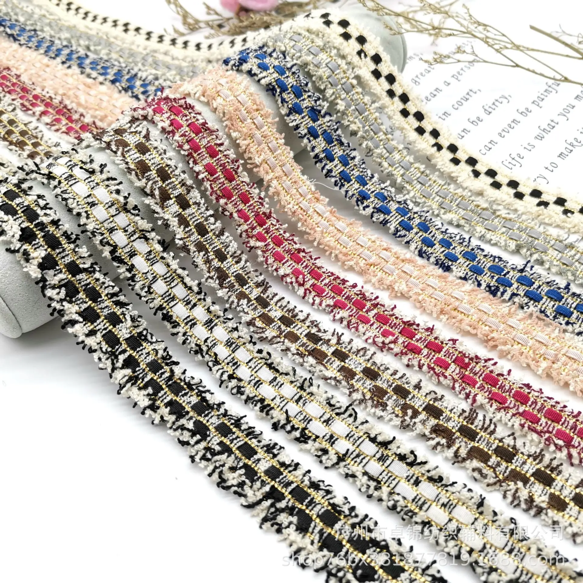 1-5CM-5Yards-Tweed-webbing-ribbon-with-velvet-ribbon-Frayed-sides-for ...