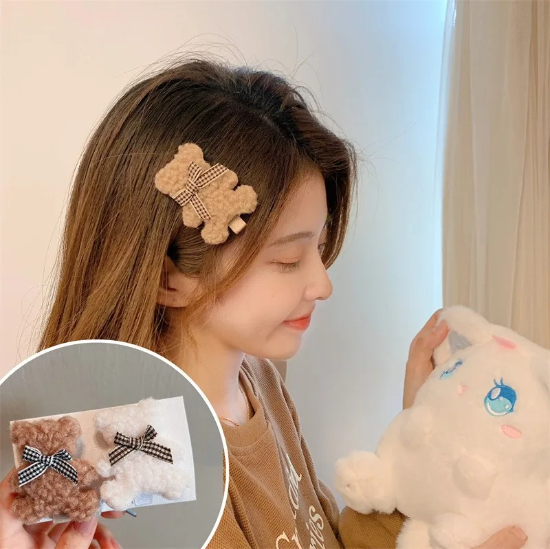 Cute Plush Bear Hairpin for Women Fashion Coffee Color Bear Hair Clips ...