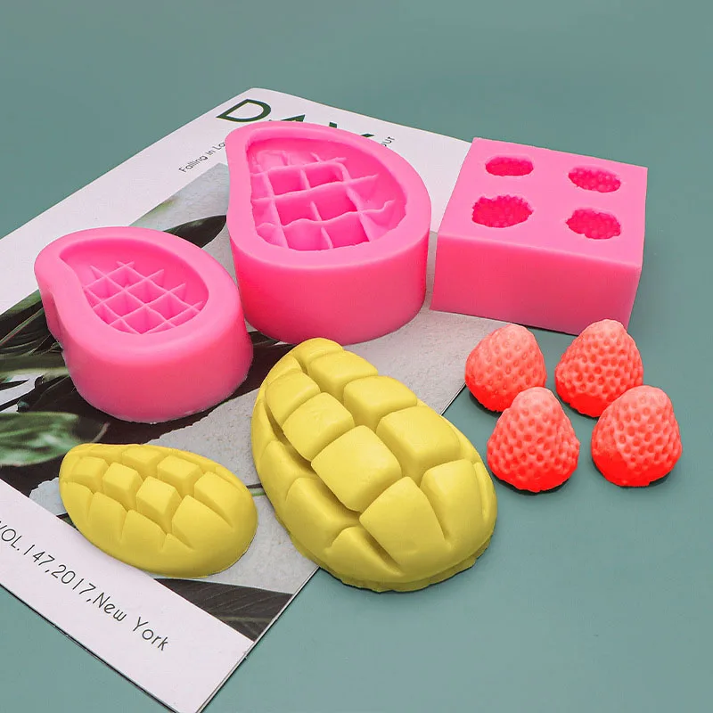1Pcs 3D Strawberry Mango Silicone Fondant Molds Soap Candle Strawberry ...