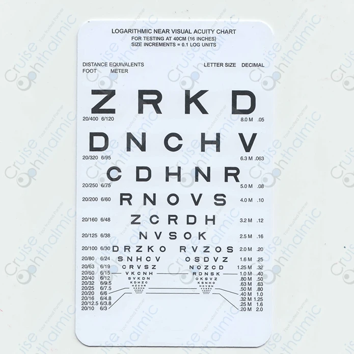 Optometric 40cm or 16 Inch Near Vision Test Cards Logmar Ophthalmic ...