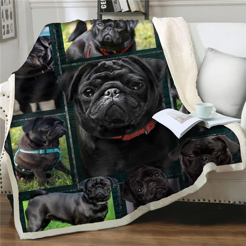Manta de felpa con estampado 3D de perro negro para adultos, colchas ...