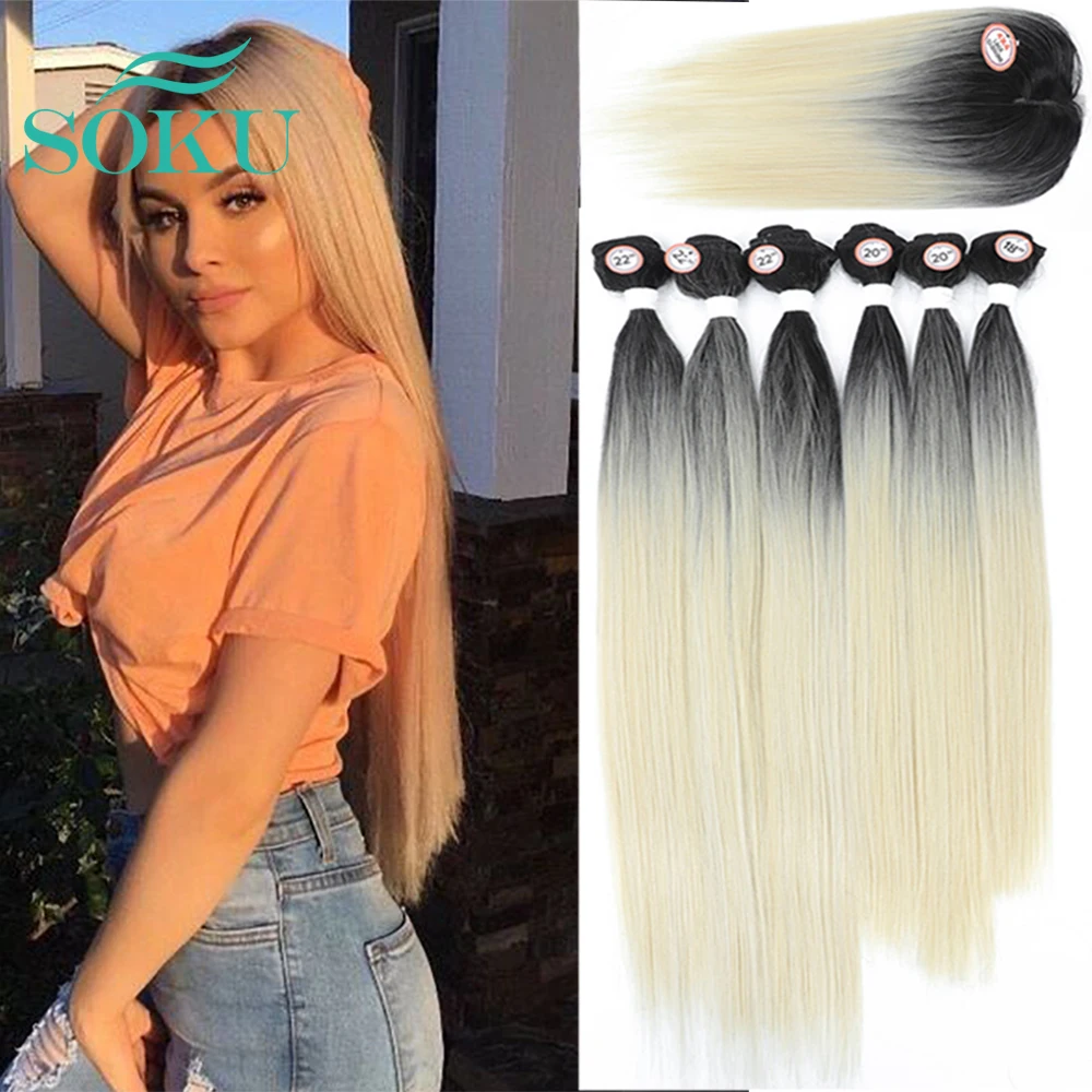 Mechones de pelo sintético para mujer, extensiones de cabello liso ...