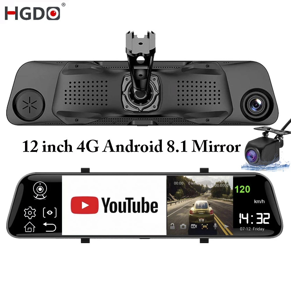 Hgdo 12'' 4g Adas Car Dvr Camera Android 8.1 Stream Media Rear View ...