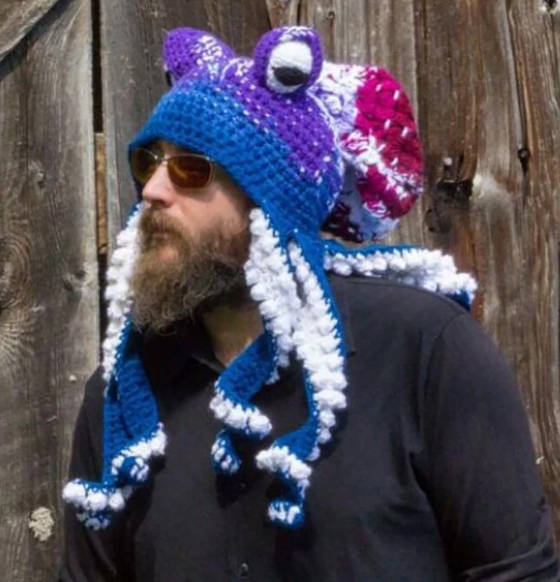 Octopus Beard Hand Weave Knit Wool Hats Men Christmas Cosplay Party ...