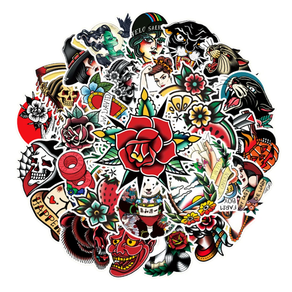 10/30/50PCS Tattoo Rose Skull Pattern Graffiti Hand Account Notebook ...