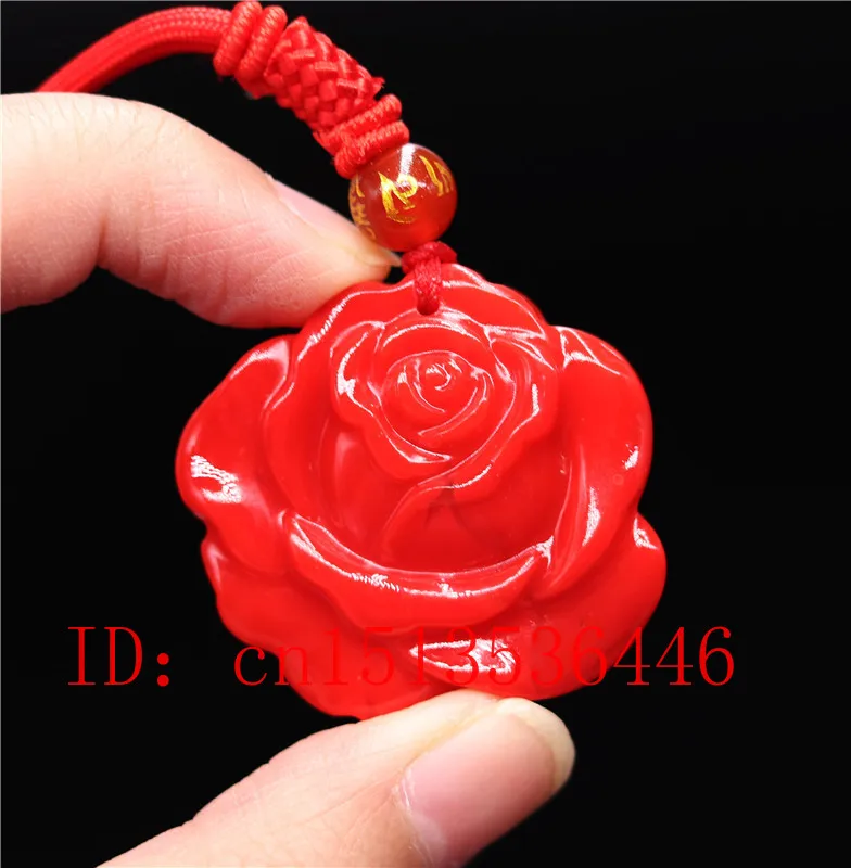 Fashion Red Jade Rose Pendant Necklace Jewellery Chinese Hand Carved ...
