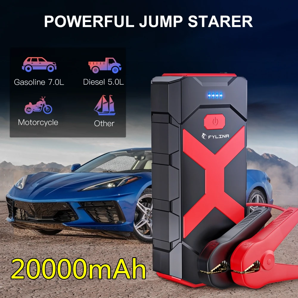 Fylina Car Jump Starter 20000mah 600-1200a Powerful Starting Charger ...