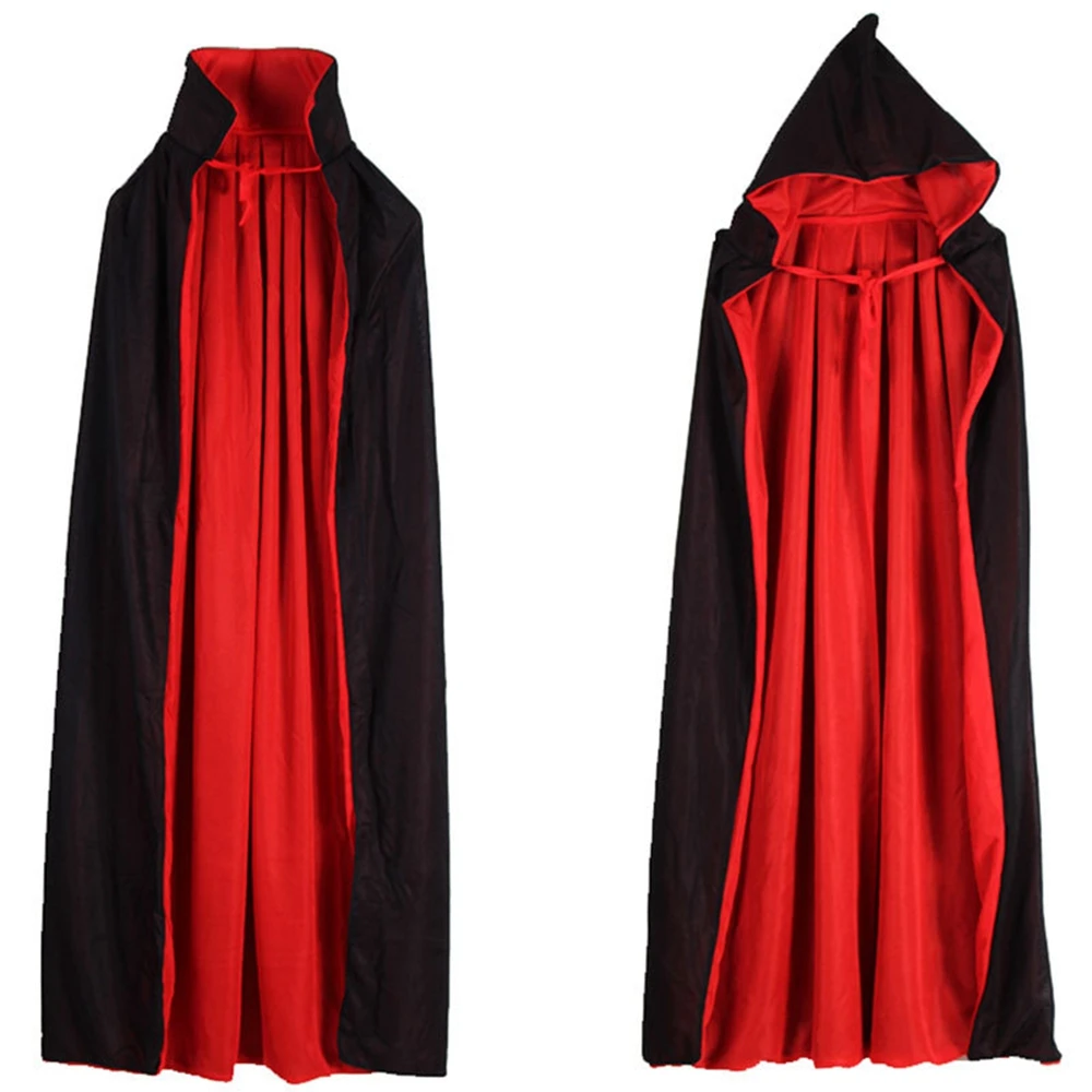 Kids-Adult-Vampire-Cloak-Cape-Stand-up-Collar-Cap-Reversible-Black-Red ...