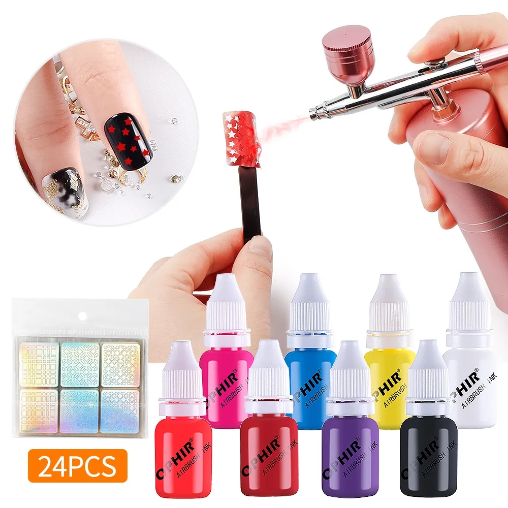 10ml 에어 브러시 네일 잉크 매니큐어 페인트 에어 브러시 스프레이 건 용 할로우 패턴 컬러 페인팅 스텐실 네일 아트 도구