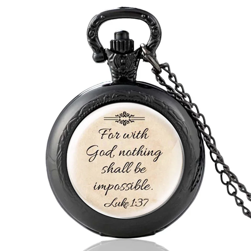 Vintage Bible Verse "fai With God Nothing Shall Be“quartz Pocket Watch ...