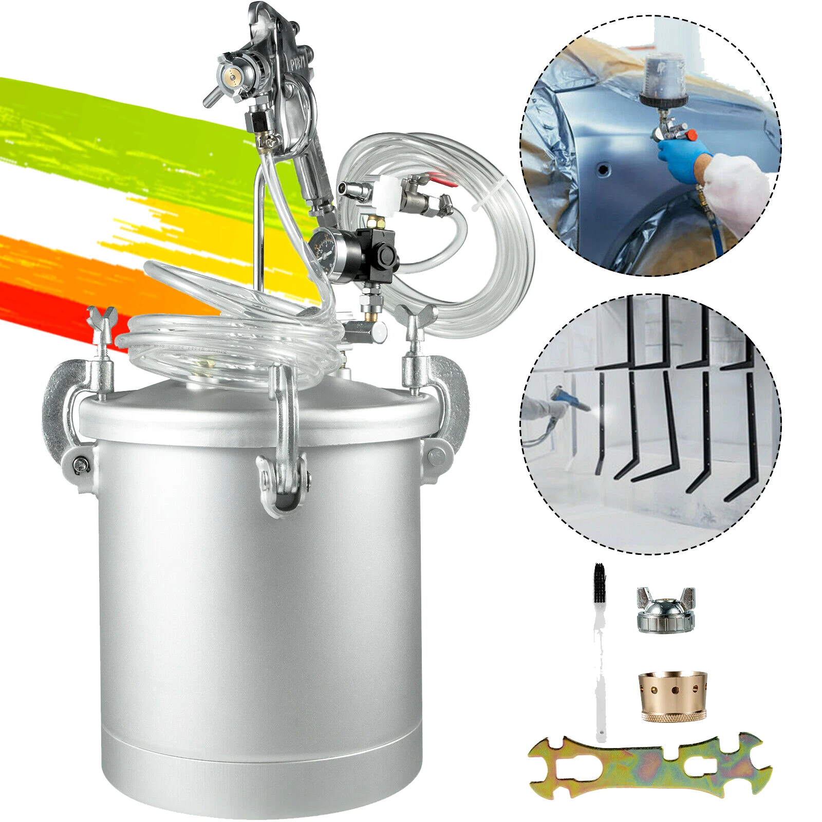 2 1/2 Gallon Pressure Feed Paint Tank Pot Spray Gun 10L Sprayer System ...