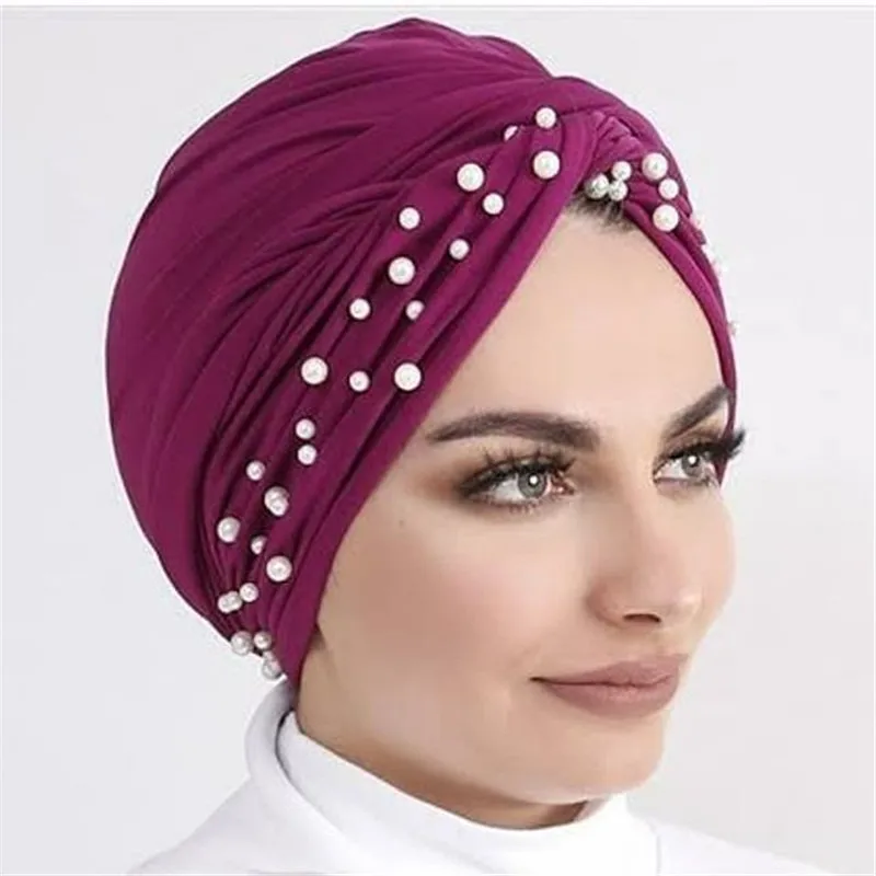 2020 new velvet turbans for women pearls turban femme musulman women's ...