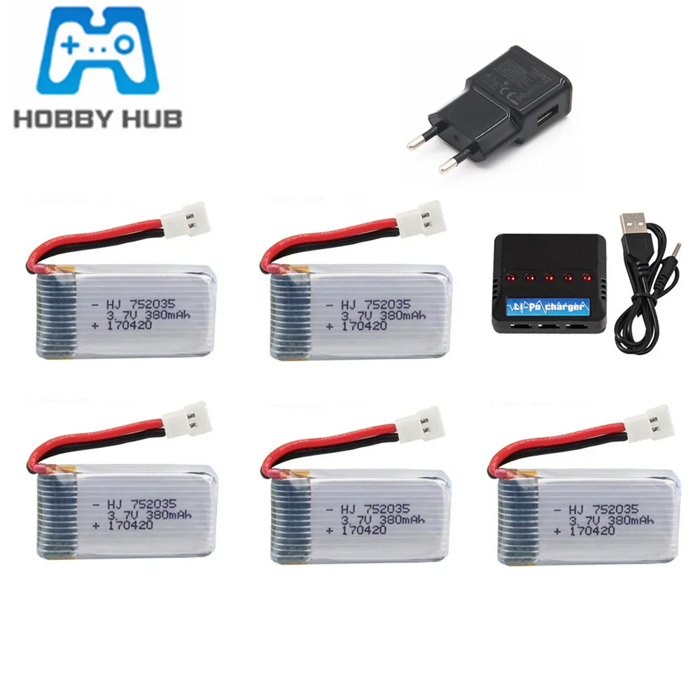 3.7V 380mAh Lipo Battery + 5 in 1 Charger Set For Hubsan X4 H107 H107L ...