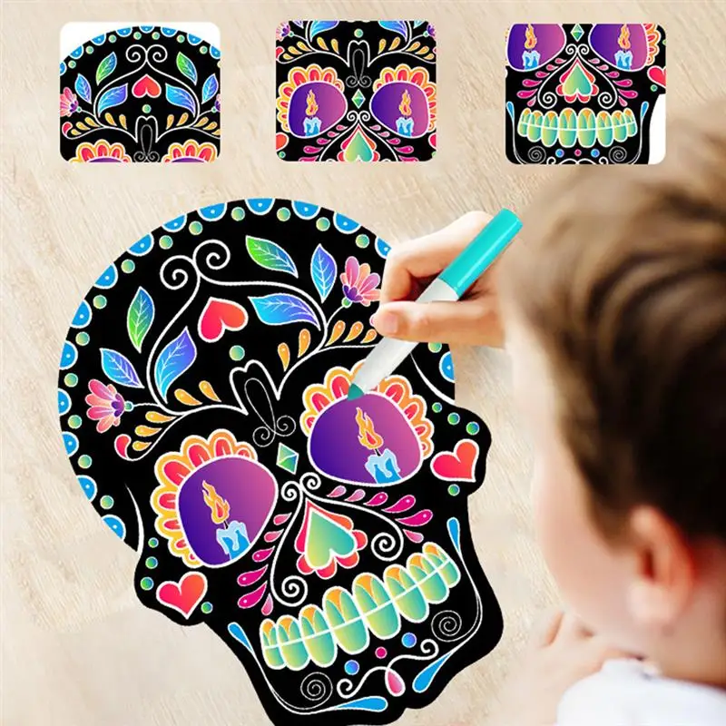 Halloween Scratch Paper Art Kit Halloween Colorful Skeleton Scratch ...