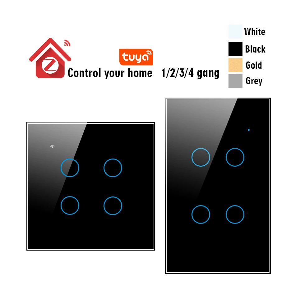 ZigBee Smart Home Wall Touch Switch,Wireless Intelligent Light Switch,2 ...