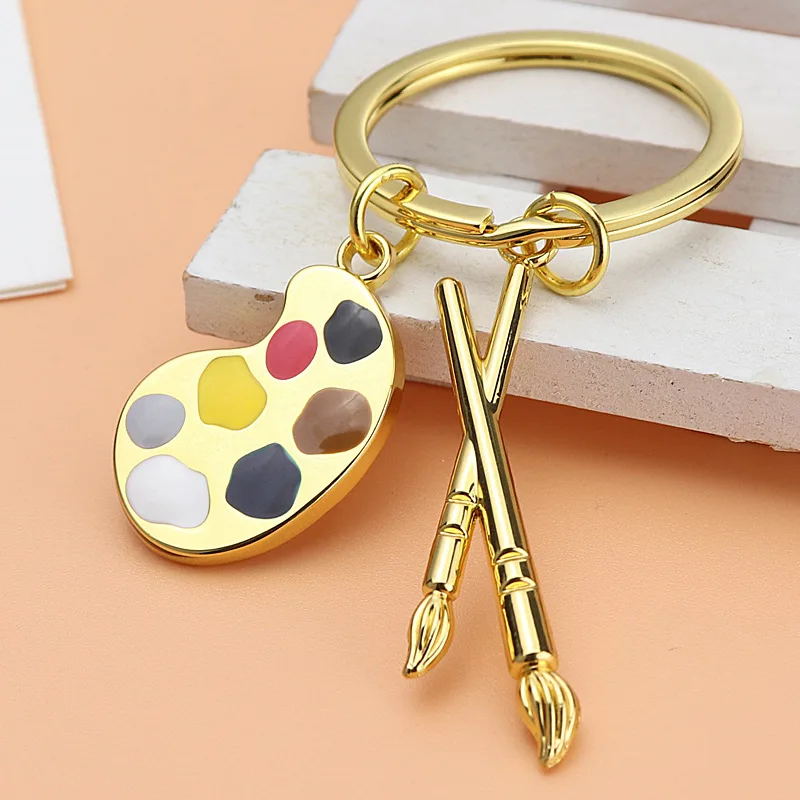 New-Painter-Palette-Pendant-Keychain-Brush-Artist-Key-Chain-Car-Heart ...