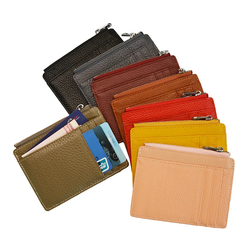 Genuine-Leather-ID-Card-Holder-Zipper-Business-Bank-Credit-Card-ID ...