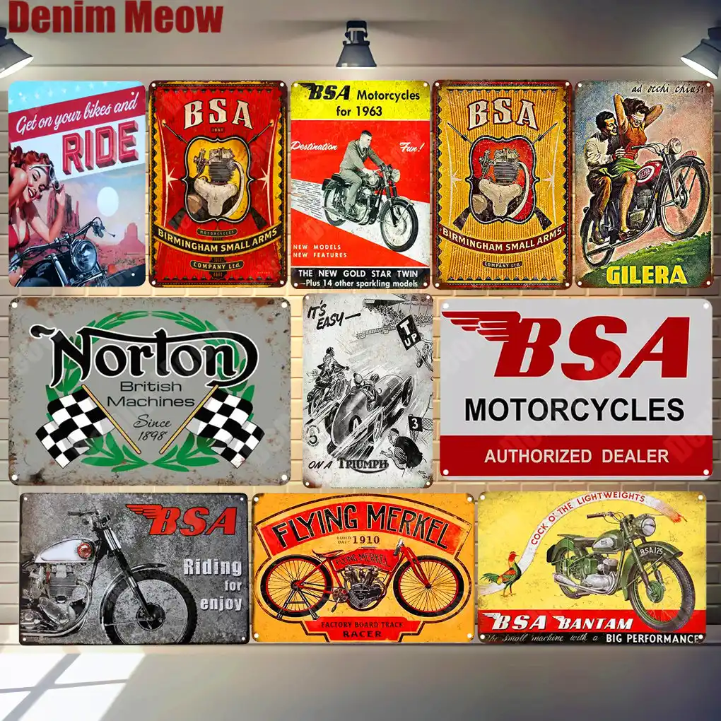 World Classic Motorcycles Metal Signs Cafe Racer Vintage Metal Plate ...