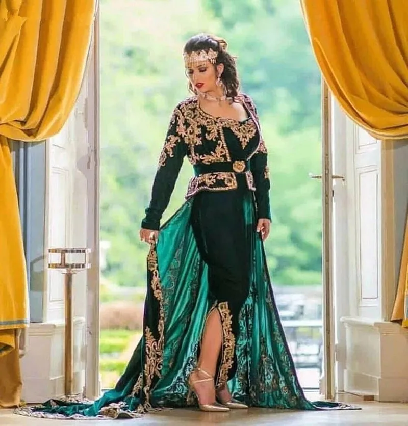 Karakou – Robe De Soirée Caftan Algérien, Manches Longues, Vert Velours ...